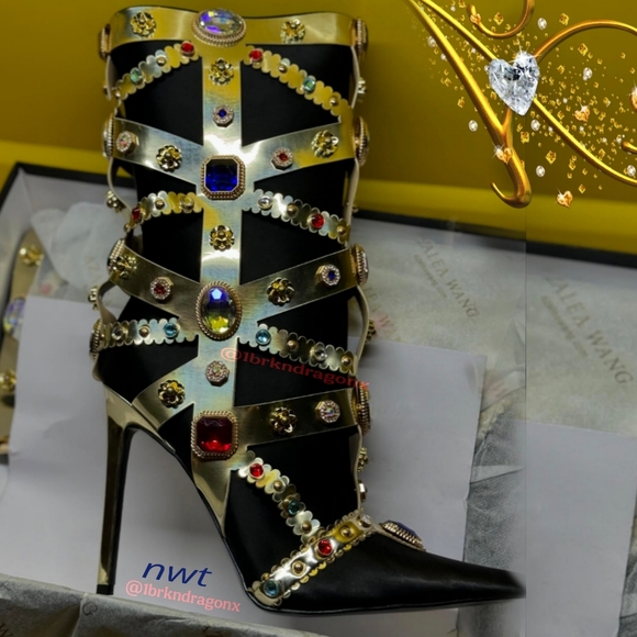 Azalea Wang | Shoes | Nwt Black Hand Jeweled Booties Embellished Gem ...
